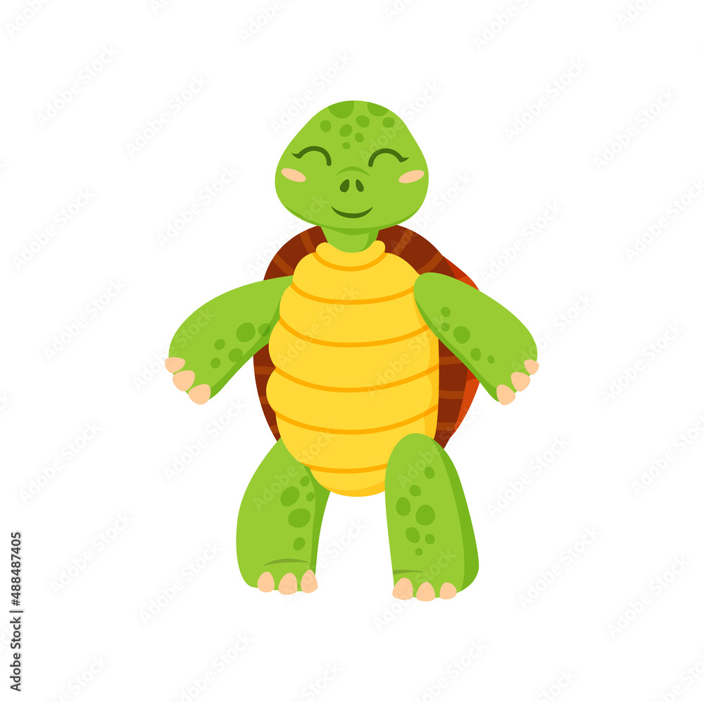 Cartoon smiling turtle isolated funny little tortoise animal on rest ...