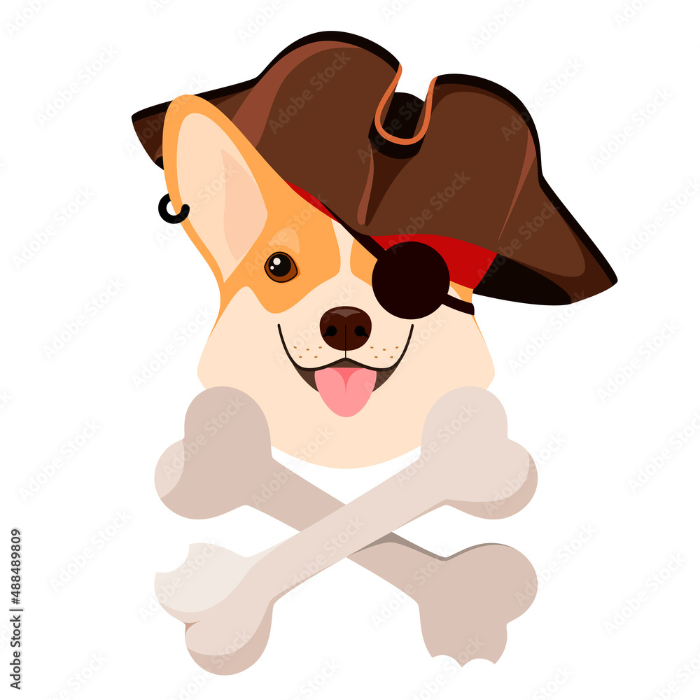 Pirate dog on a white background. Cartoon corgi design. Vector ...