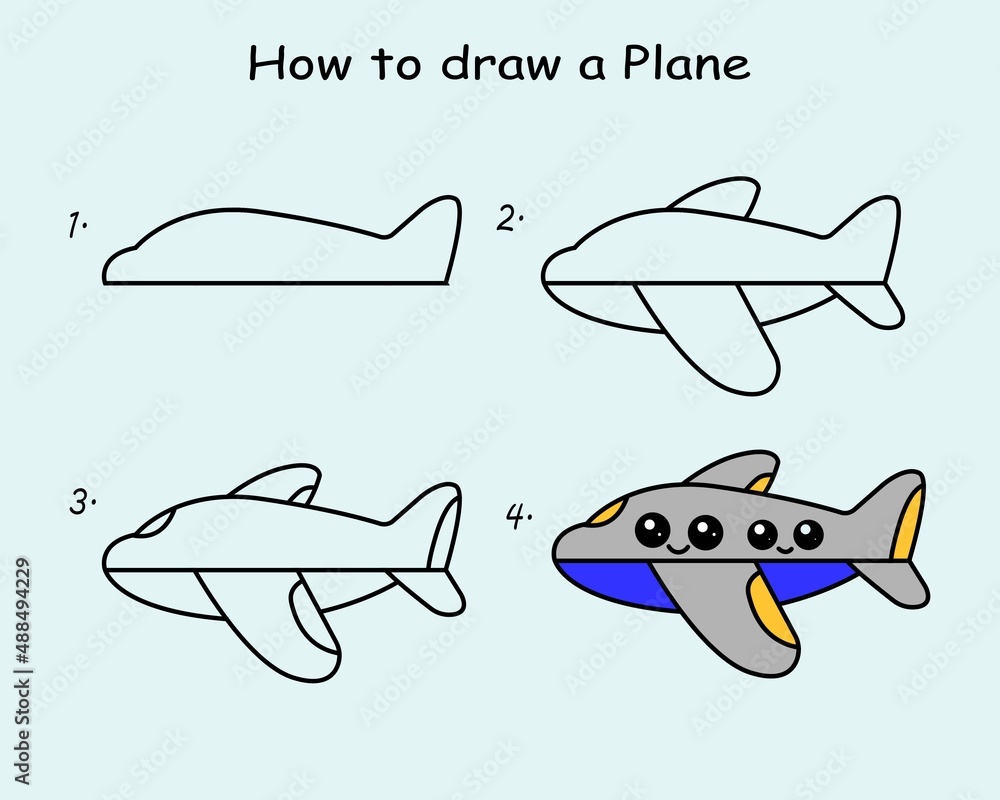 step to step draw a Plane. Good for drawing child kid illustration ...