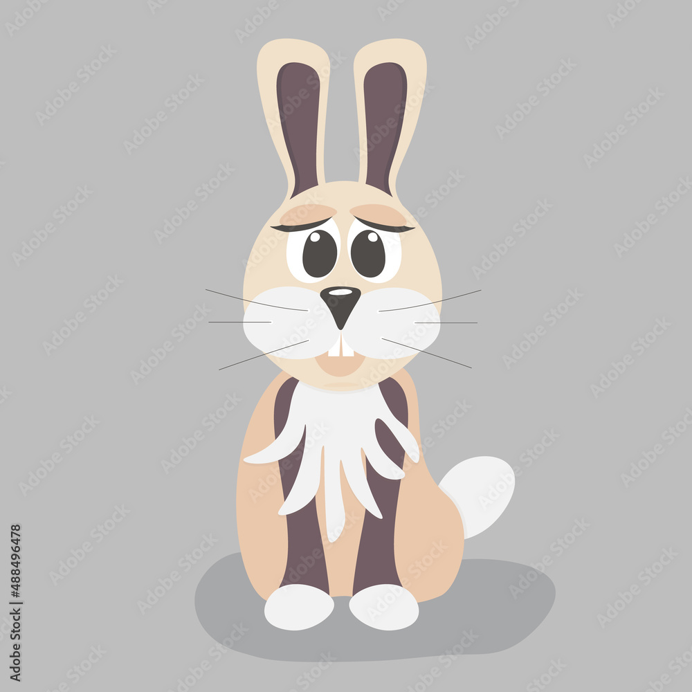 Cute gray rabbit in cartoon style. Fantasy drawing. Light colors, gray ...