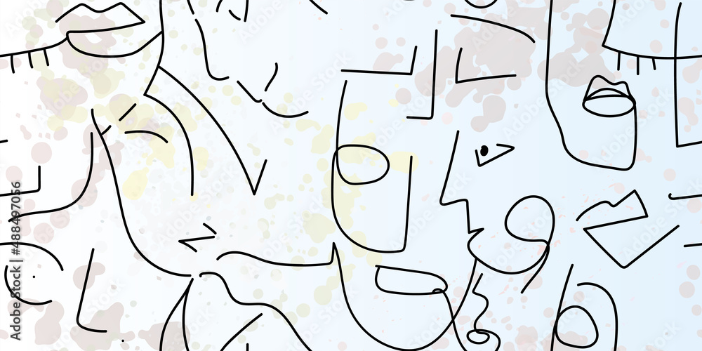 One line drawing. Abstract face seamless pattern. Stock Vector | Adobe ...