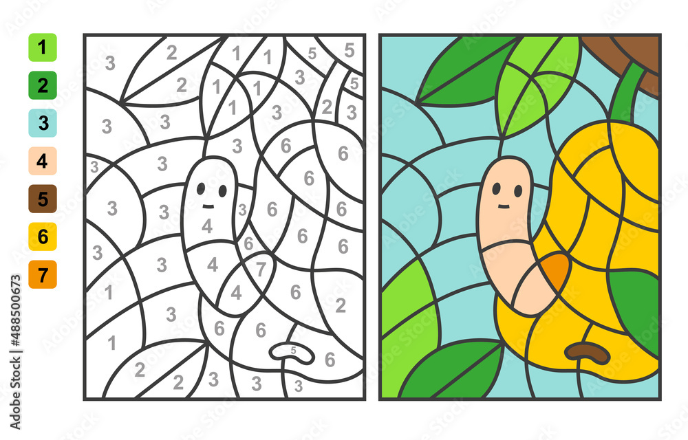 Color by numbers worm in a pear. Puzzle game for children education ...