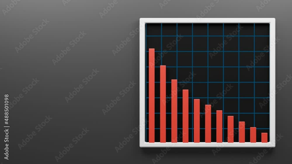 3d render. falling red bars of graph animation. Chart animation for ...