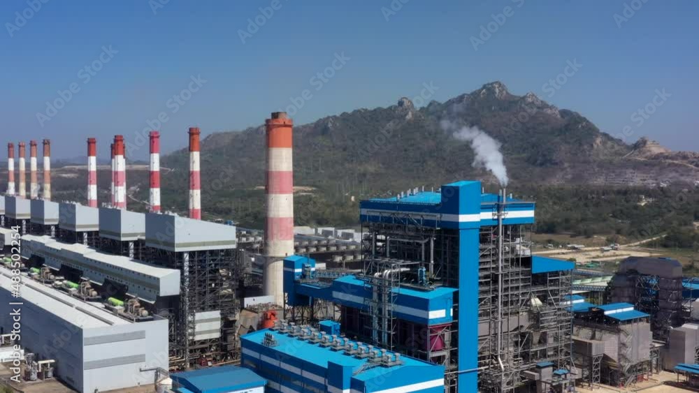 Aerial view Coal-fired power plants with blue sky background, coal ...