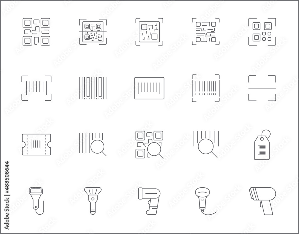 Set of QR code and scan icons line style. It contains such Icons as bar ...
