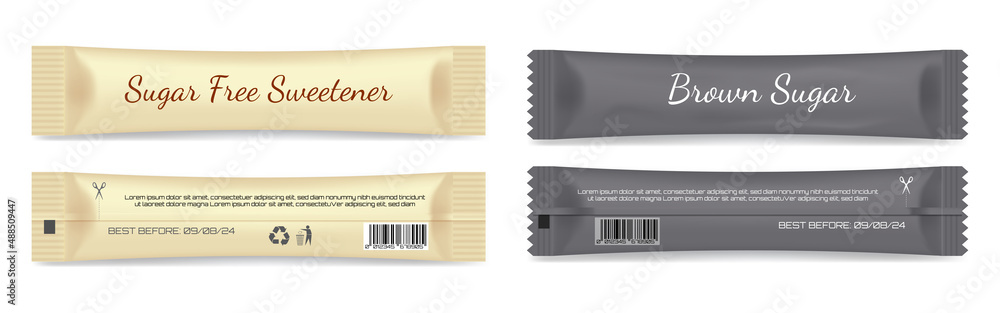 Realistic Brown Sugar sachet, Brown Sugar in paper kraft packaging ...