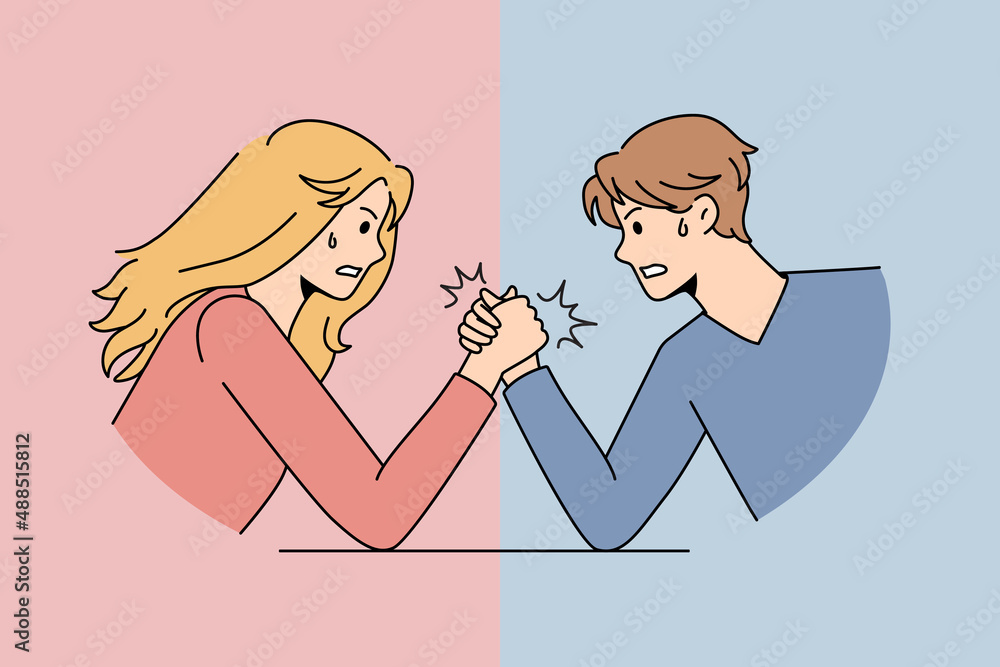 Gender conflicts and sexism concept. Furious Male and female competing ... Gender conflicts and sexism concept. Furious Male and female competing ...