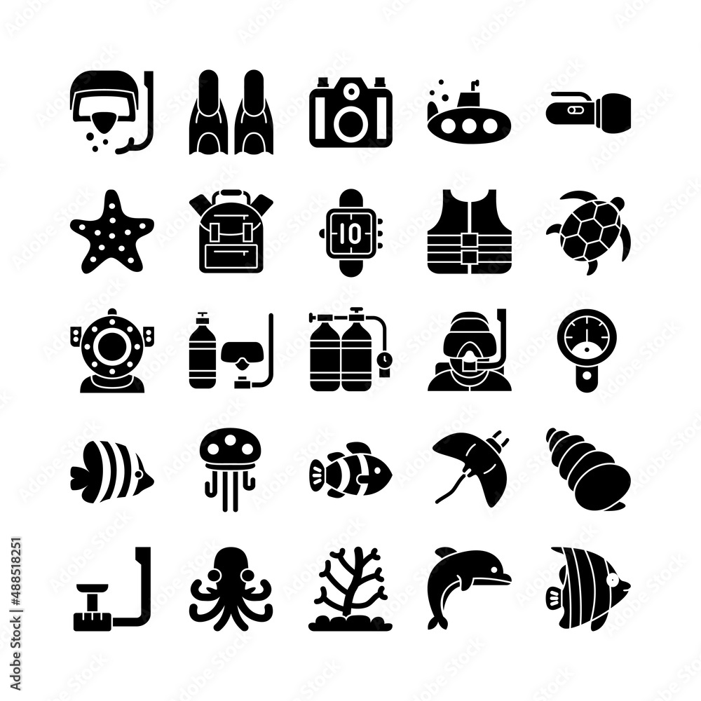 Diving icon set vector solid for website, mobile app, presentation ...