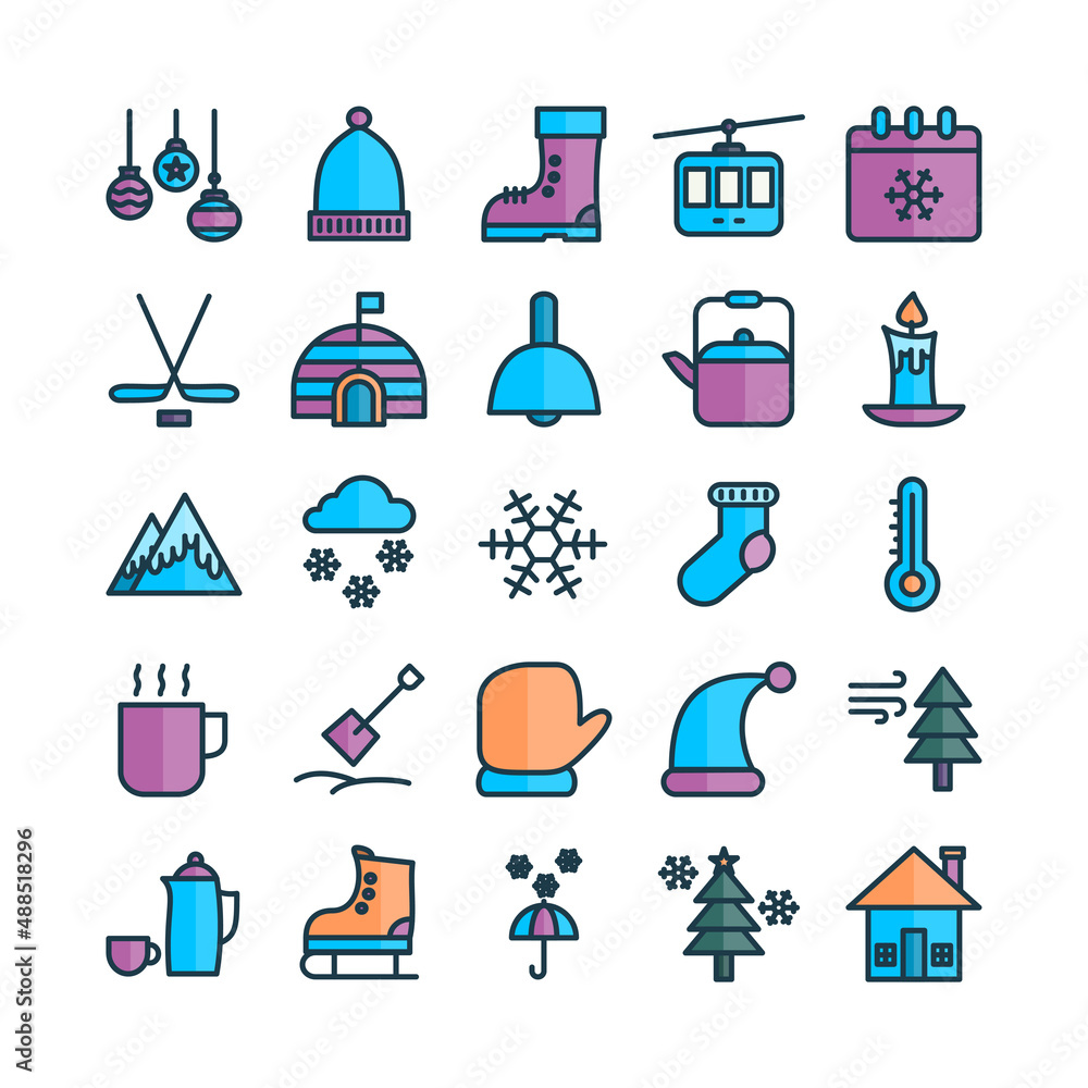 Winter icon set vector flat line for website, mobile app, presentation ...