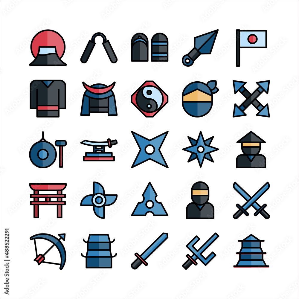Ninja icon set vector flat line for website, mobile app, presentation ...