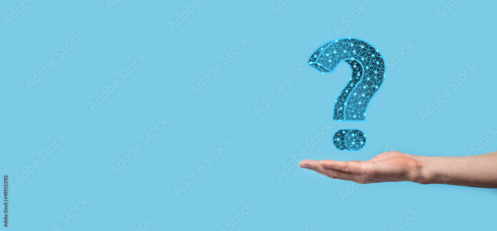 Question mark. 3d abstract on dark background with dots and stars. Ask ...