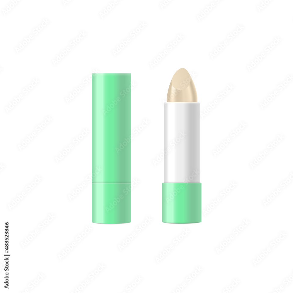 Realistic lip balm stick opened and closed, 3d vector illustration ...