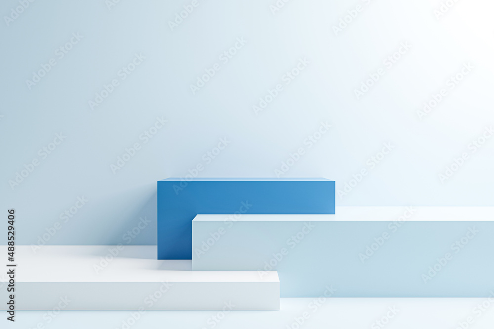 blue podium on blue background, minimal concept, showcase for product ...