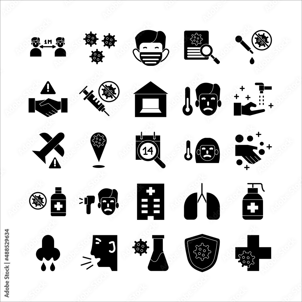 Virus icon set vector solid for website, mobile app, presentation ...