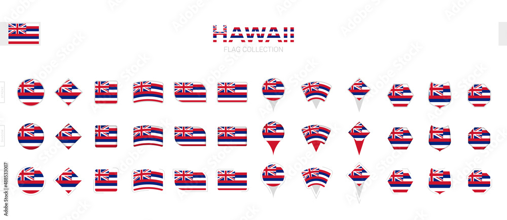 Large collection of Hawaii flags of various shapes and effects. Stock ...