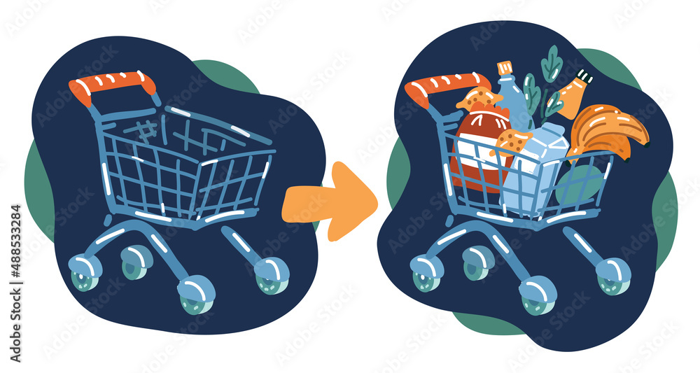 Cartoon vector illustration of full and empty shopping carts from ...