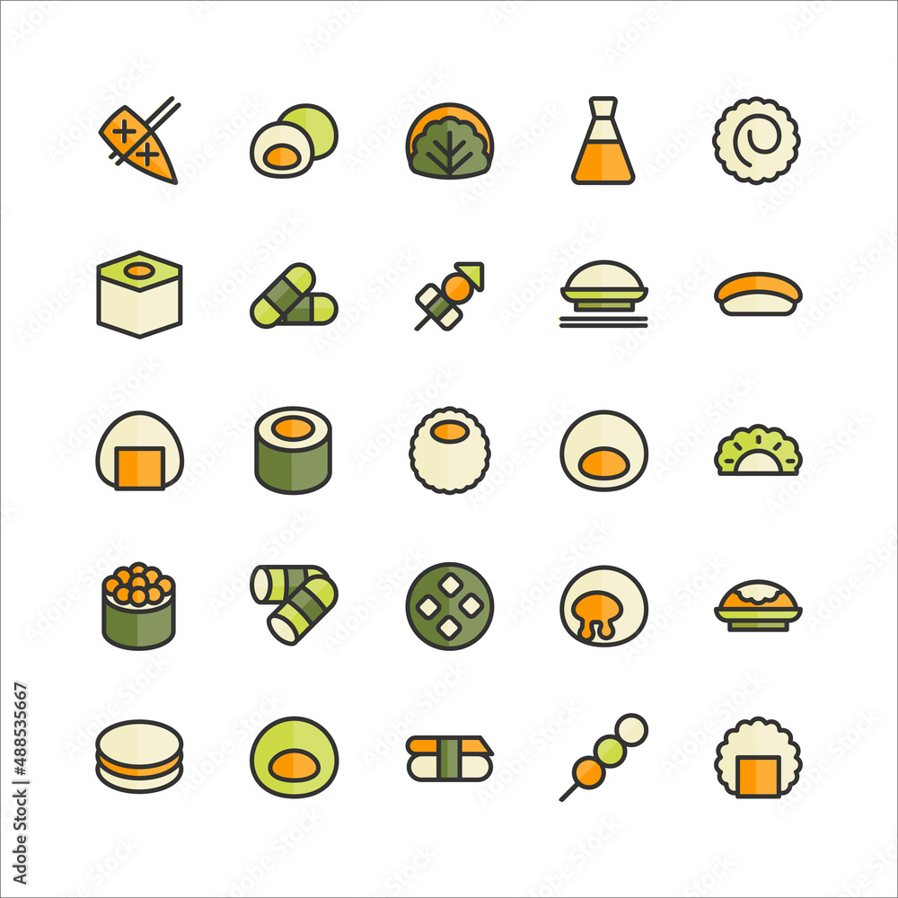 Japanese Food icon set vector flat line for website, mobile app ...