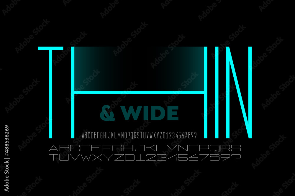 Thin and wide fonts style combined together, alphabet letters and ...