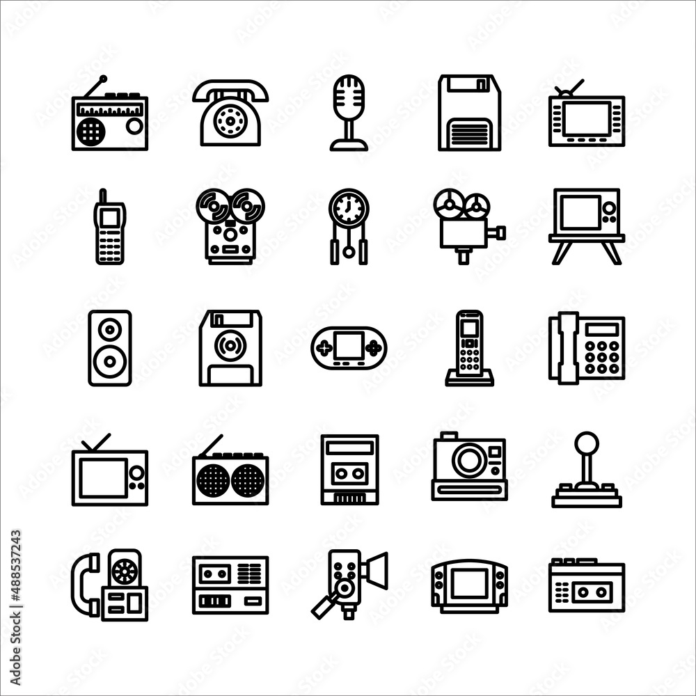 Retro Tech icon set vector line for website, mobile app, presentation ...