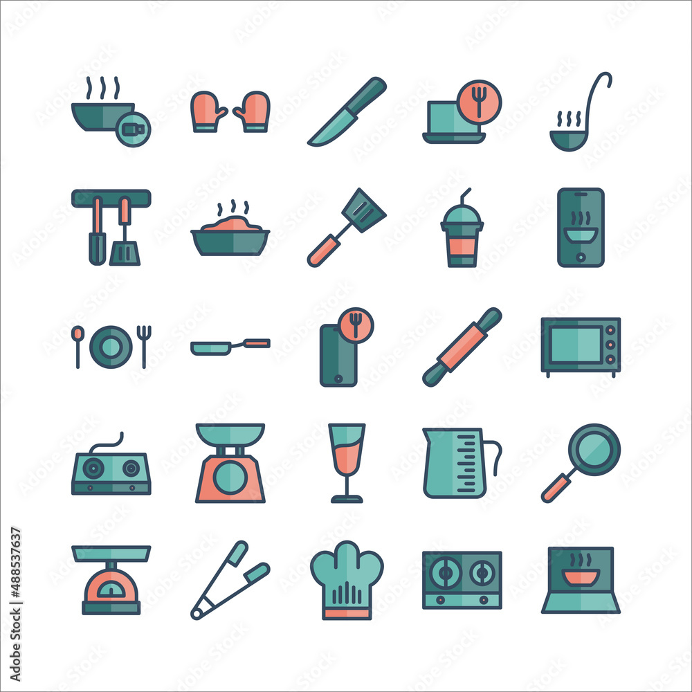 Kitchen icon set vector flat line for website, mobile app, presentation ...