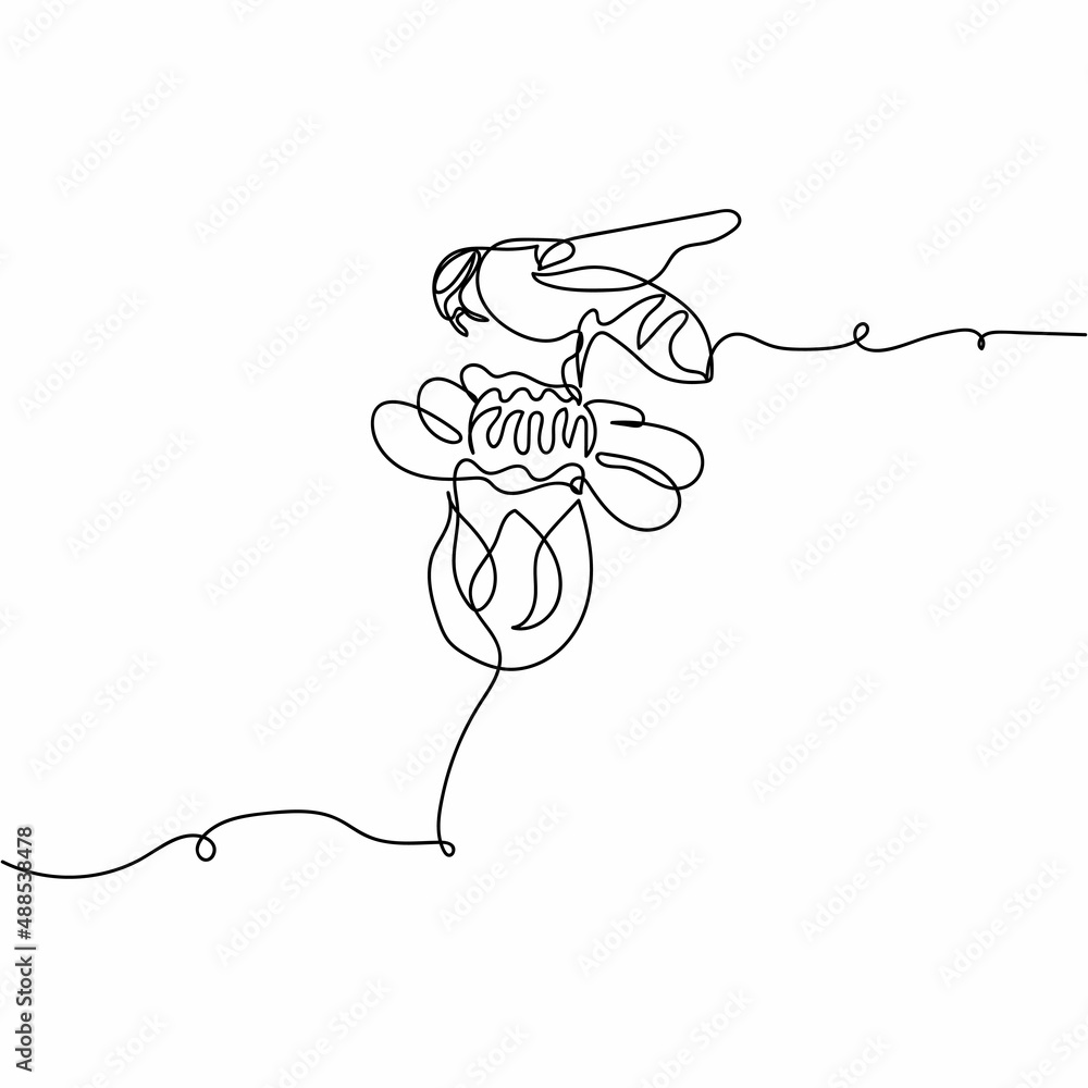 Continuous one simple single abstract line drawing of bee standing on a ...