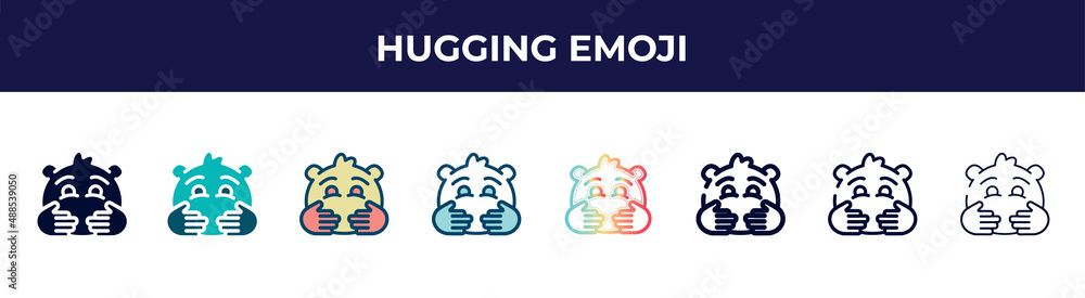 hugging emoji icon in 8 styles. line, filled, glyph, thin outline ...