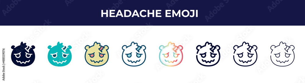headache emoji icon in 8 styles. line, filled, glyph, thin outline ...