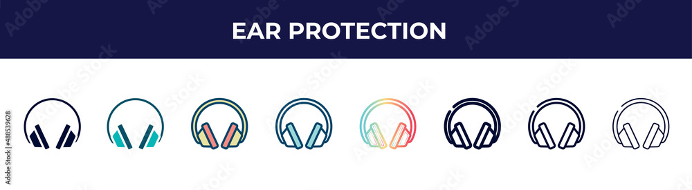 ear protection icon in 8 styles. line, filled, glyph, thin outline ...