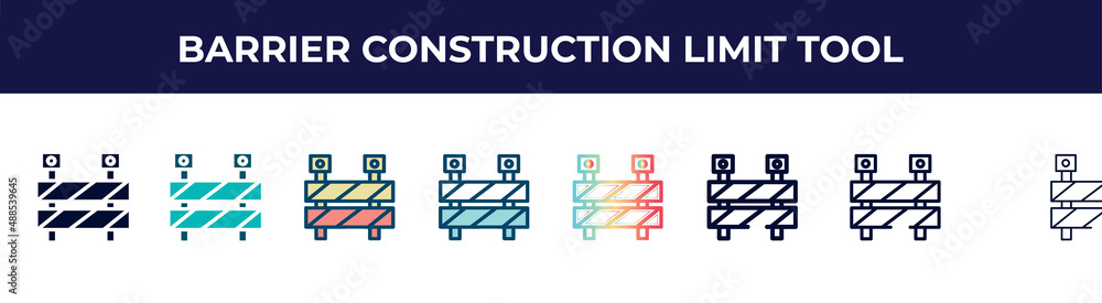 barrier construction limit tool icon in 8 styles. line, filled, glyph ...