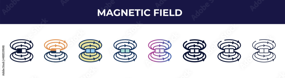 magnetic field icon in 8 styles. line, filled, glyph, thin outline ...