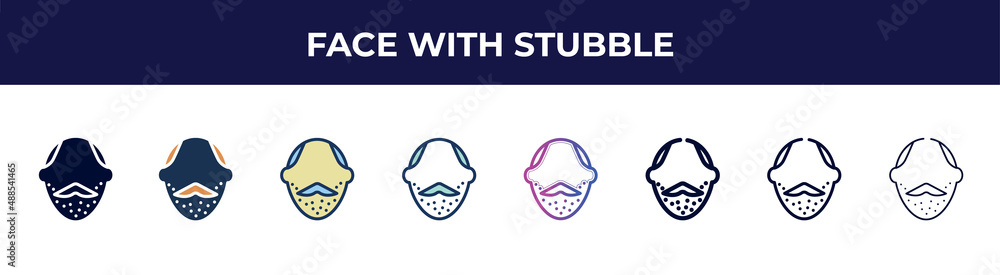 face with stubble icon in 8 styles. line, filled, glyph, thin outline ...