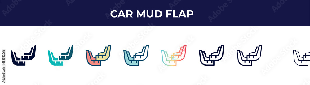 car mud flap icon in 8 styles. line, filled, glyph, thin outline, colorful, stroke and gradient ...