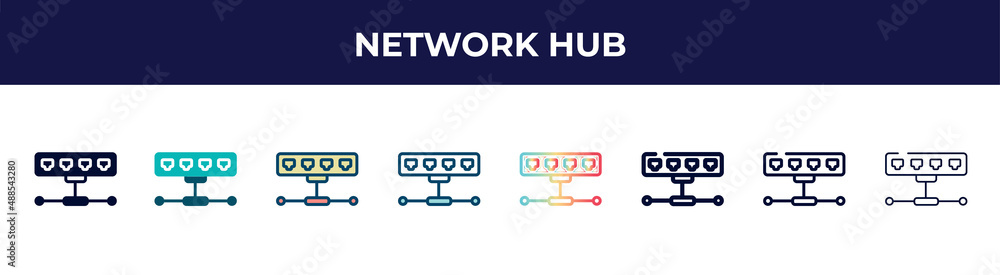 network hub icon in 8 styles. line, filled, glyph, thin outline ...
