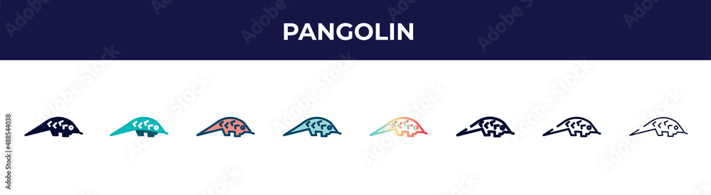 pangolin icon in 8 styles. line, filled, glyph, thin outline, colorful ...