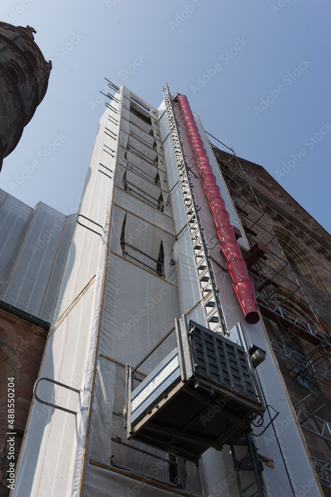 Freight elevator at a construction site of a historic building Stock ...