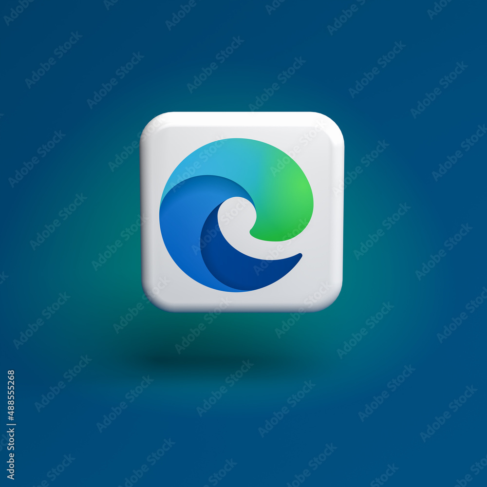 Logo of the Microsoft browser Edge app on a tile hovering over a ...