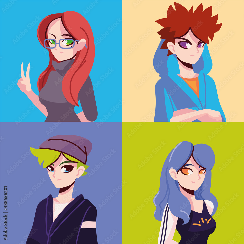 set of anime characters Stock Vector | Adobe Stock