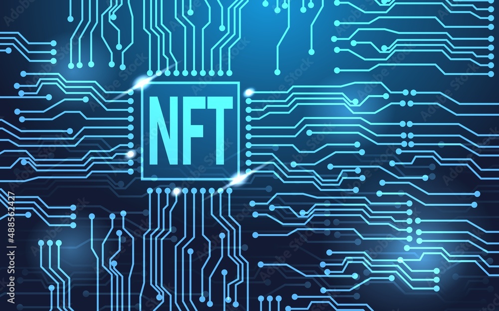 Token NFT text on CPU chip with digital circuit board background. Stock ...