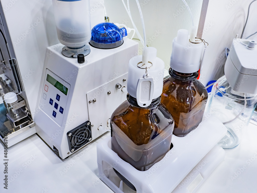 Titrator close-up. Laboratory equipment for ecological analysis. Sample ...