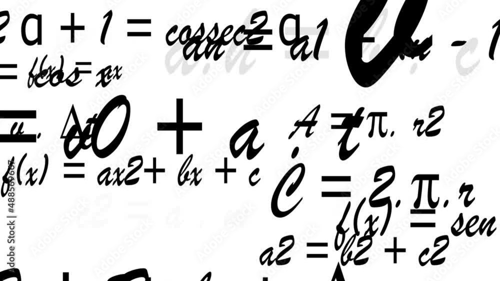 Animation of mathematical and physical formulas. Numbers and formulas scrolling across the ...