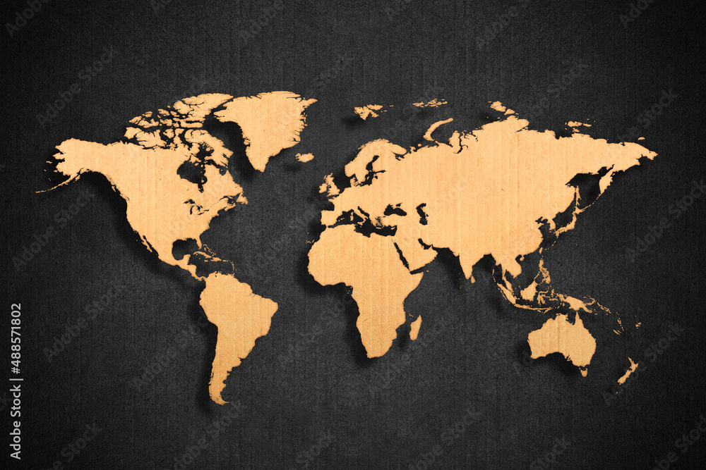 World map made of recycled cardboard paper. Eco recycling concept Stock ...