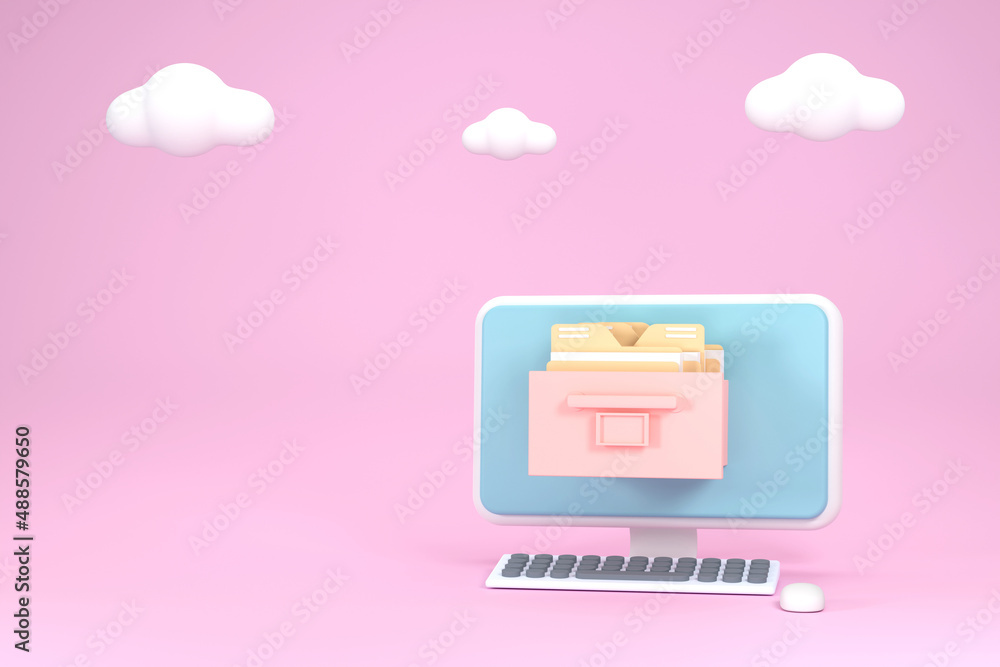 cartoon computer screen document drawer data retention Stock ...