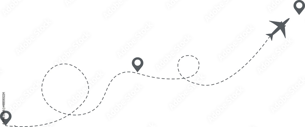 Vetor de Airplane path icon. The flight path is indicated by a dotted ...