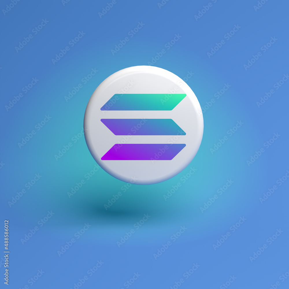 Logo of the cryptocurrency Solana (SOL) hovering over a seamless orange ...