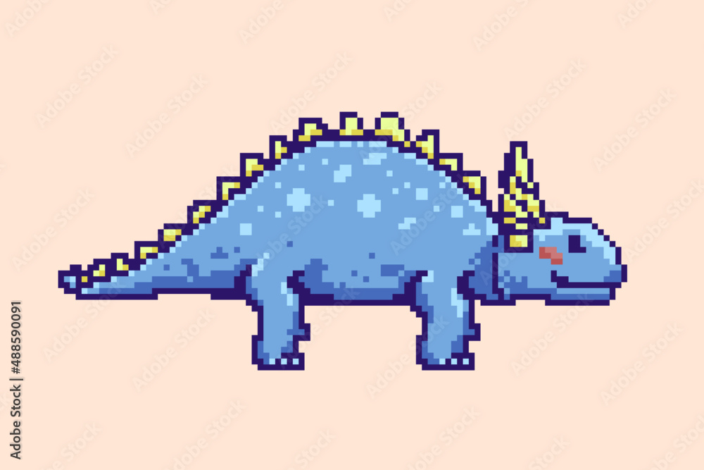 Blue herbivorous dinosaur in pixel art style Stock Vector | Adobe Stock