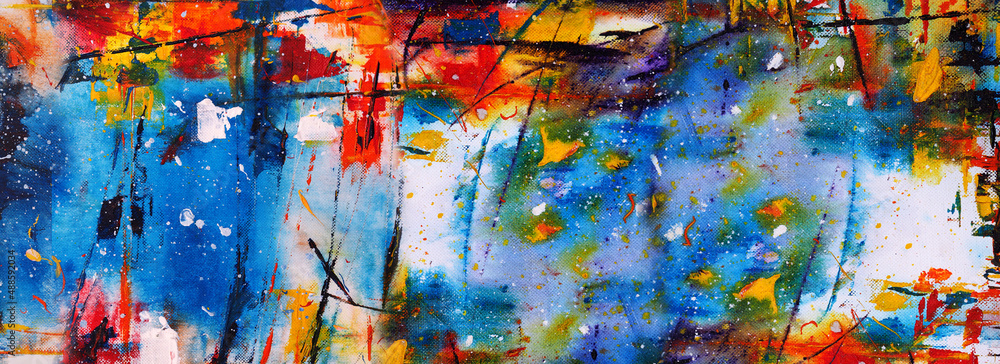Hand draw painting abstract art panorama background colors texture ...