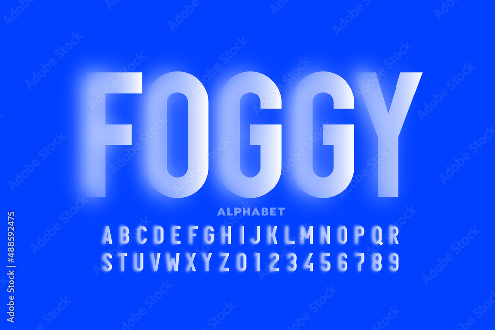 Poster Font design with blurry effect, alphabet letters and numbers ...