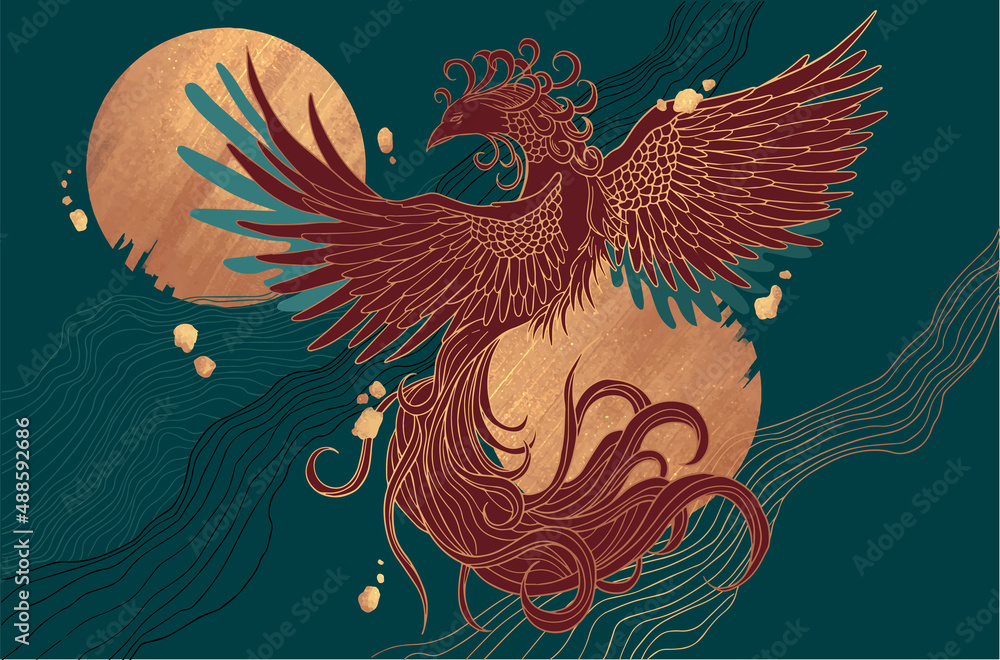 abstract illustration of mythological bird phoenix Fenghuang Stock ...