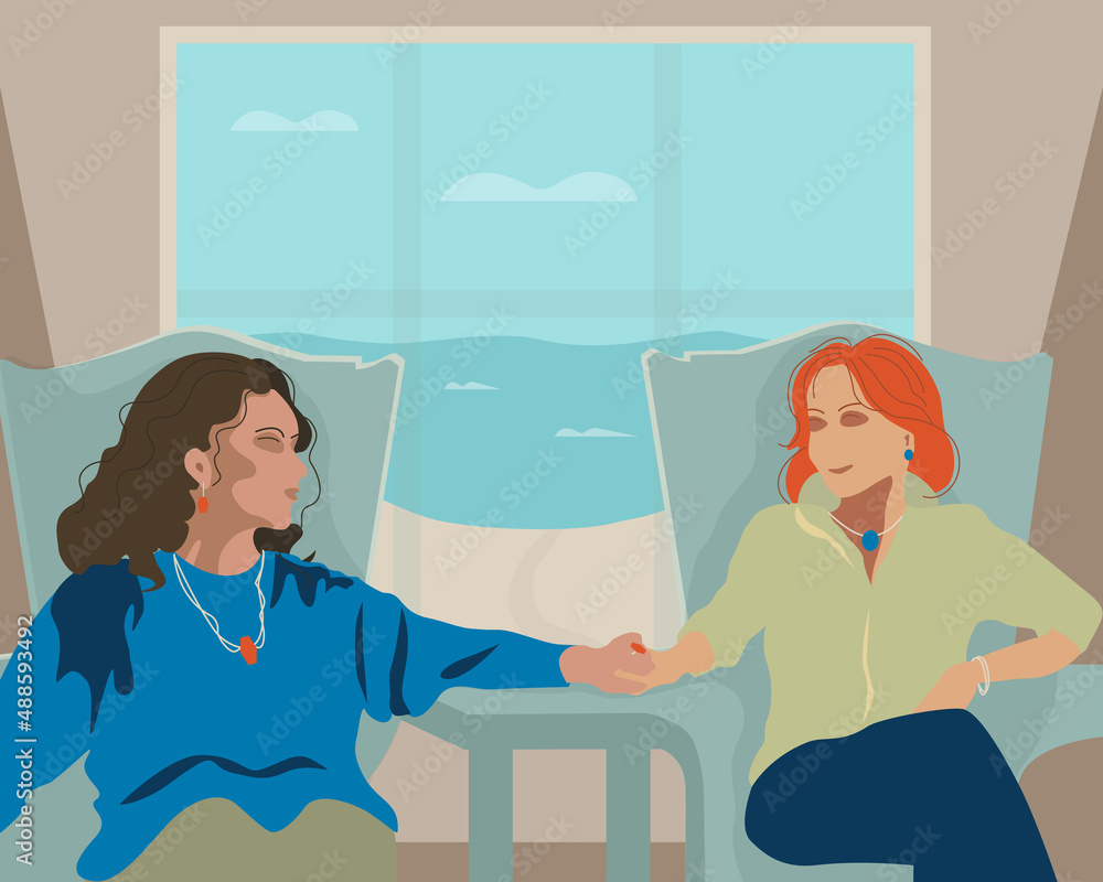 Vector Illustration about female friendship, support, mutual ...
