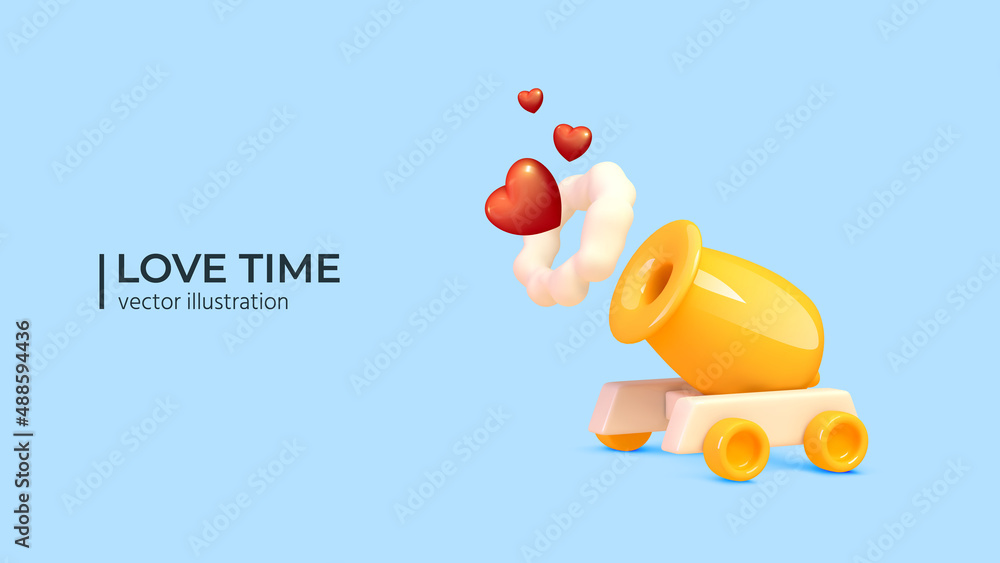 Realistic Love concept with red heart. Love cartoon explosion. Falling ...